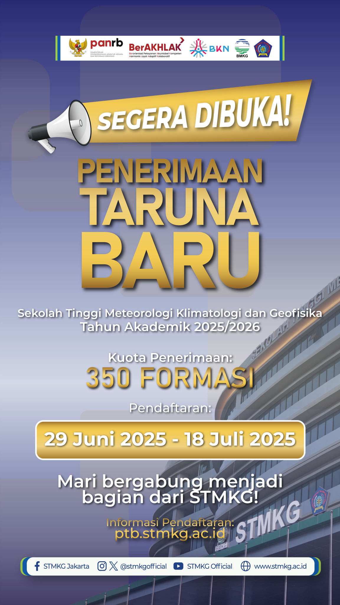 Penerimaan Taruna Baru STMKG Tahun 2025 – Staklim Kalimantan Selatan